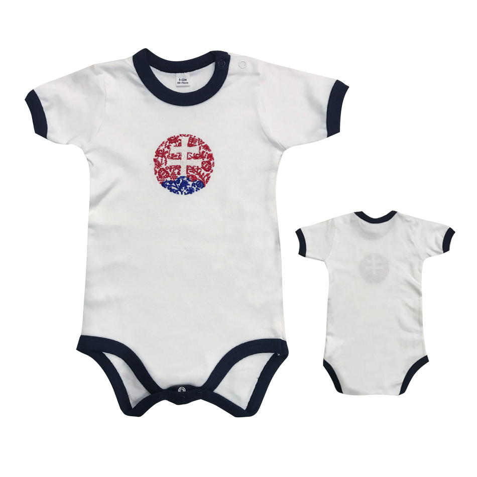 Detské body ethno znak bielo-tmavomodré 6-12m